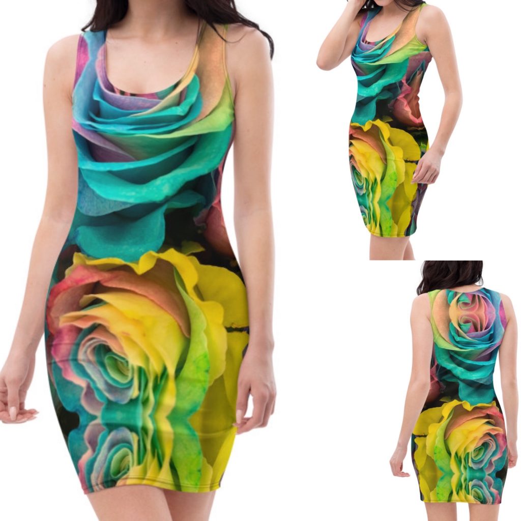 Exclusive Turquoise and Yellow Roses Comfy soft Bodycon Dress ...