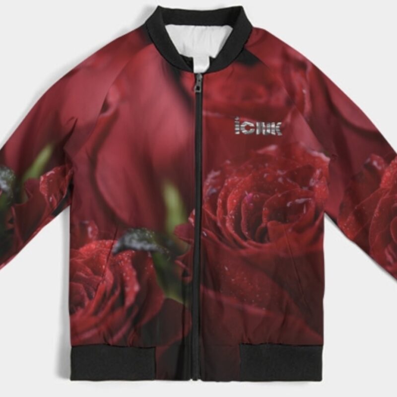 Exclusive ICJUK Custom made Women’s Bomber Jacket Red Roses with ICJUK logo