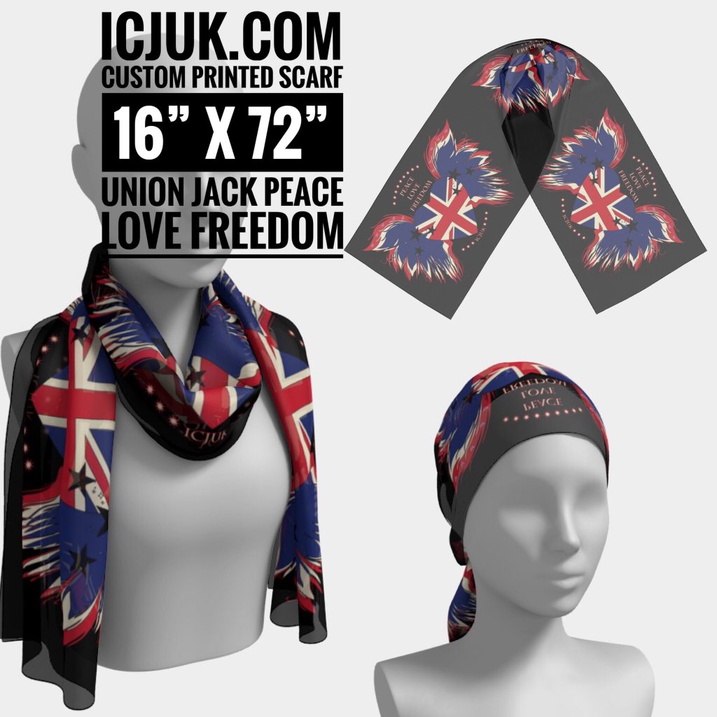 ICJUK Union Jack Peace Love Freedom Designer Sheer Chiffon Custom ...