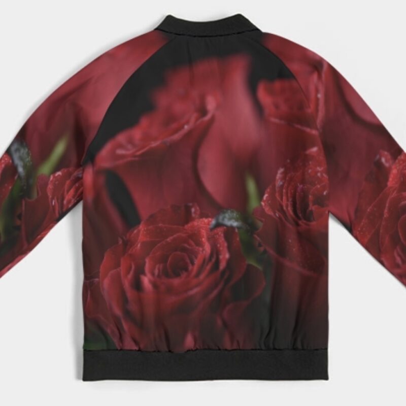 Exclusive ICJUK Custom made Women’s Bomber Jacket Red Roses with ICJUK logo