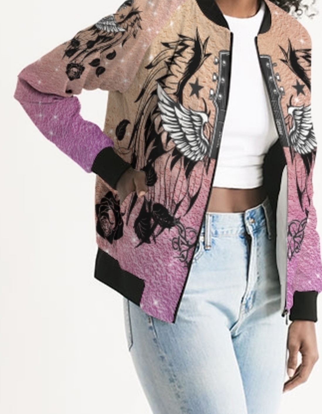 Exclusive ICJUK Custom made Women's Bomber Jacket Pink Ombre Angels ...
