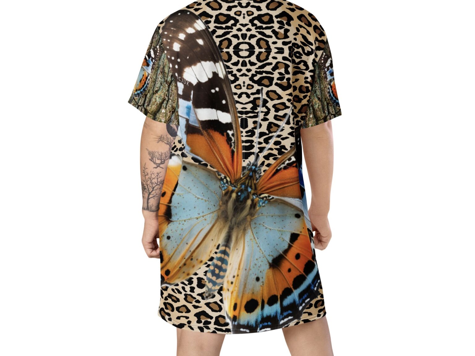 All-Over Print T-Shirt Dress ICJUK Natural Earth Tones Butterfly