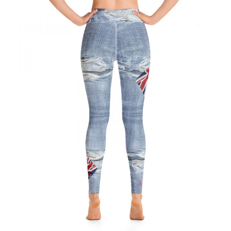Exclusive Custom printed Leggings blue denim union jack patches ...