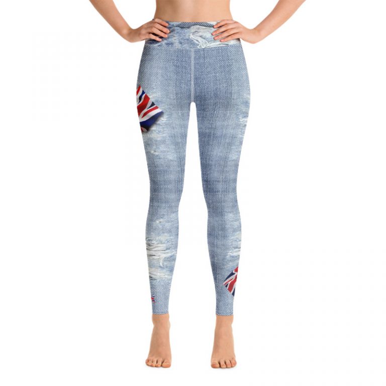 Exclusive Custom printed Leggings blue denim union jack patches ...