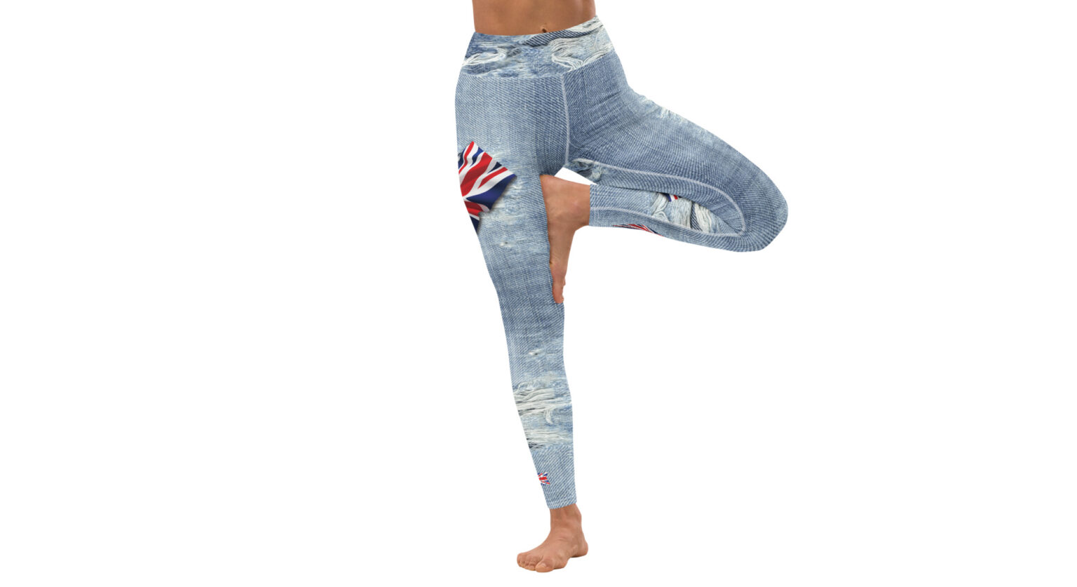 Exclusive Custom printed Leggings blue denim union jack patches ...