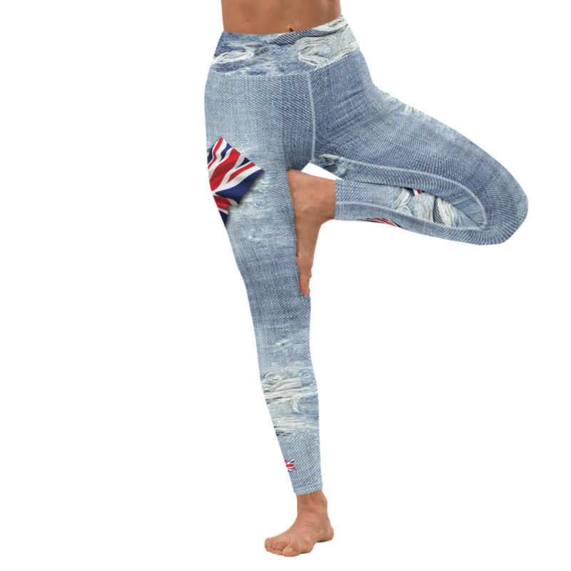 Exclusive Custom printed Leggings blue denim union jack patches ...