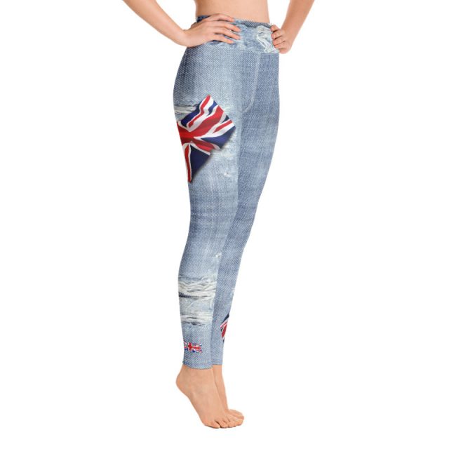 Exclusive Custom printed Leggings blue denim union jack patches