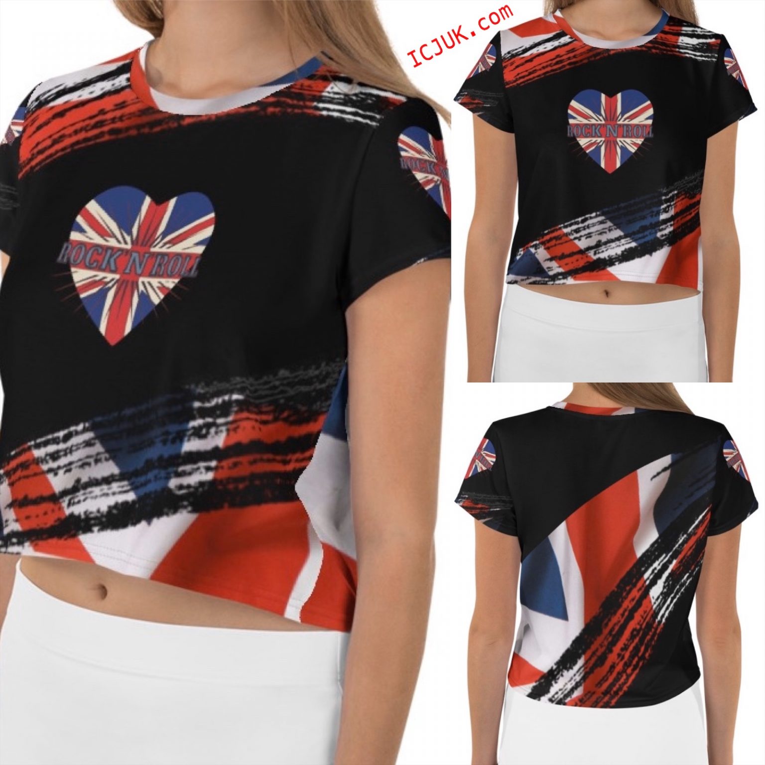 Union Jack Rock N Roll Heart Exclusive Custom All over Print Cropped Tee