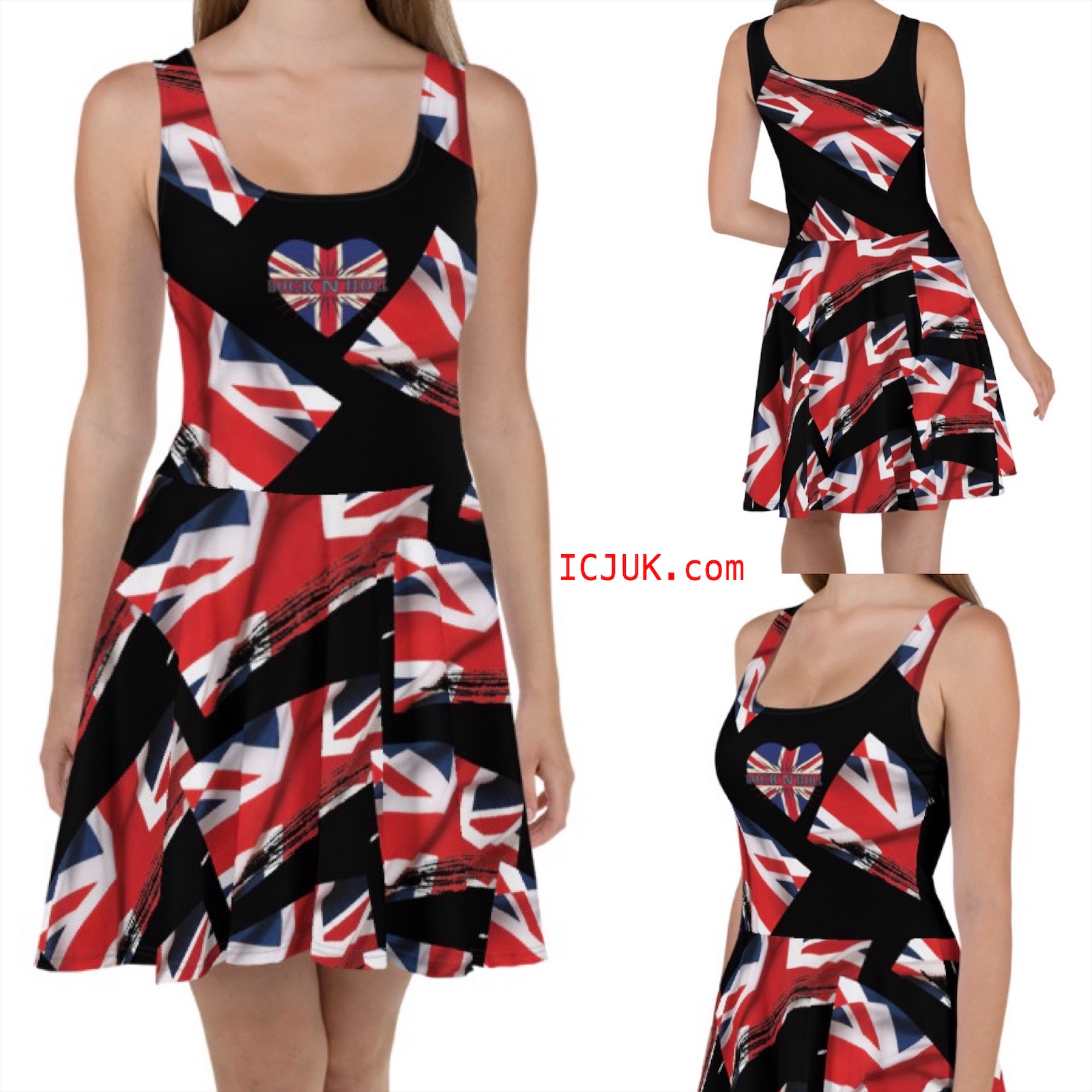 Union Jack Rock N Roll Heart Exclusive Custom made Skater Style Dress
