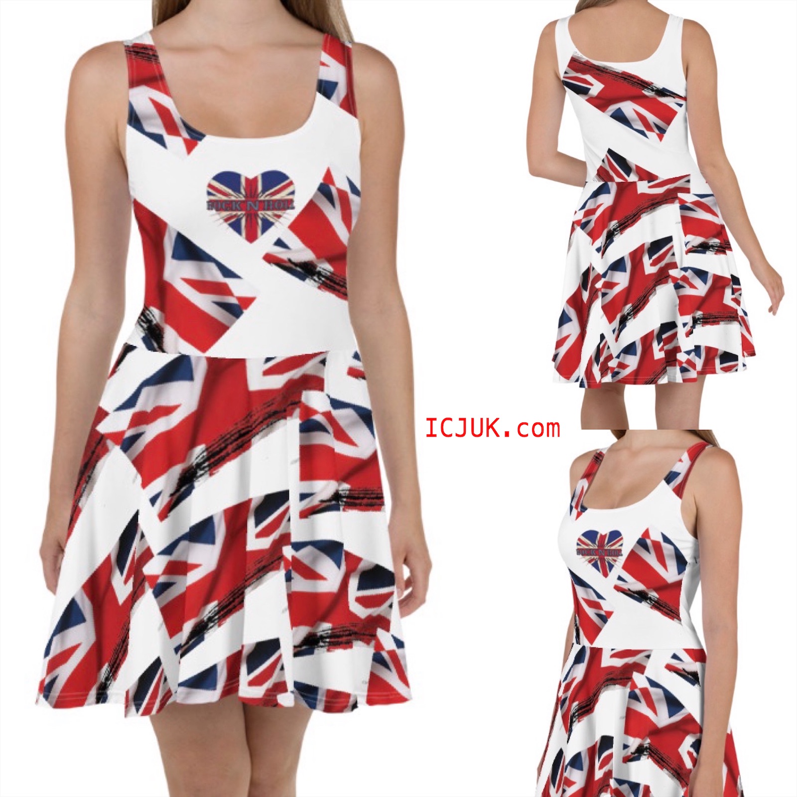 Union Jack Rock N Roll Heart Exclusive Custom made Skater Style Dress