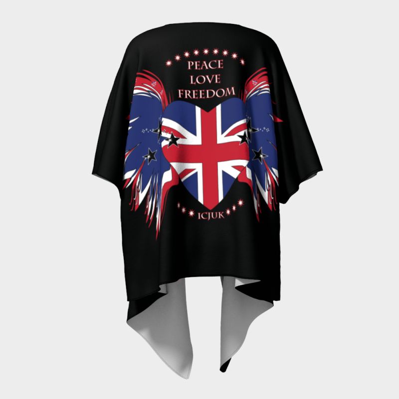 ICJUK Union Jack Heart and Wings Peace Love Freedom open style Kimono ...